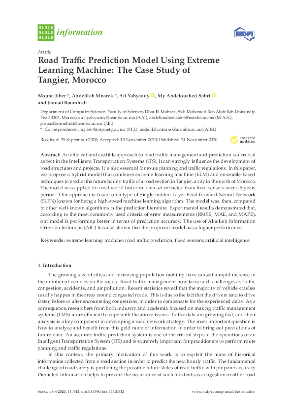 (PDF) Road Traffic Prediction Model Using Extreme Learning Machine: The ...