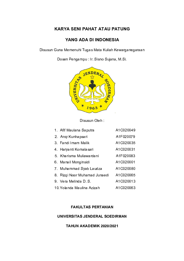 (DOC) KARYA SENI PAHAT ATAU PATUNG YANG ADA DI INDONESIA