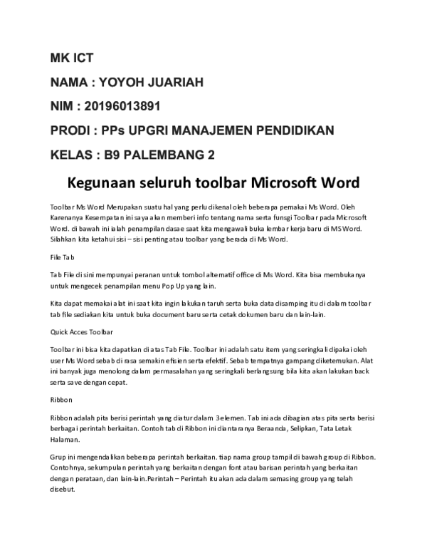 (DOC) MK ICT Kegunaan toolbar Microsoft Word