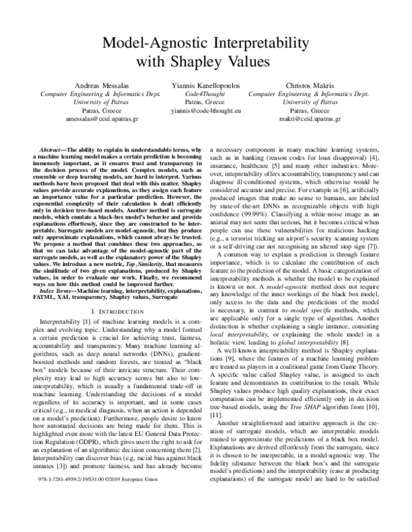 (PDF) Model-Agnostic Interpretability with Shapley Values
