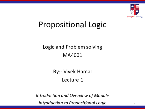 Pdf Propositional Logic Logic And Problem Solving Ma4001