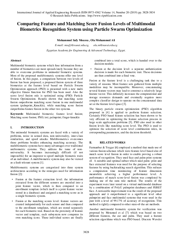 Pdf Comparing Feature And Matching Score Fusion Levels Of Multimodal