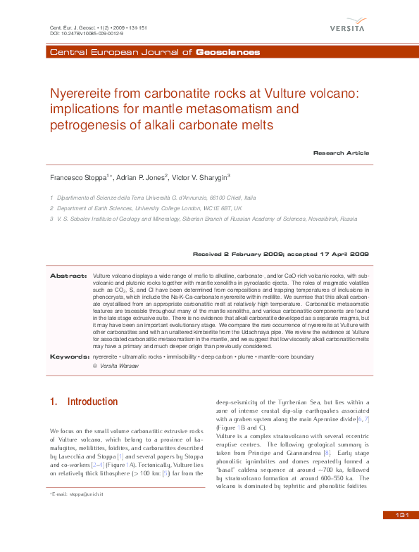 (PDF) Nyerereite from carbonatite rocks at Vulture volcano ...