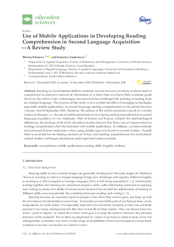 (PDF) Use of Mobile Applications in Developing Reading Comprehension in Second Language ...