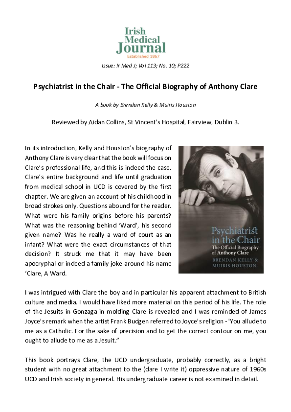 (PDF) Psychiatrist in the Chair -The Official Biography of Anthony Clare