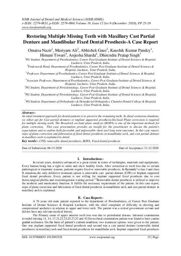 (PDF) Restoring Multiple Missing Teeth with Maxillary Cast Partial ...