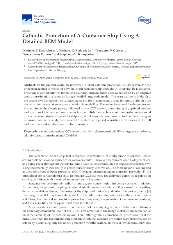 (PDF) Cathodic Protection of A Container Ship Using A Detailed BEM Model