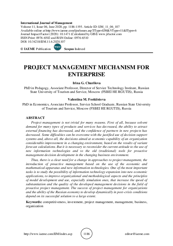 (PDF) Project Management Mechanism for Enterprise