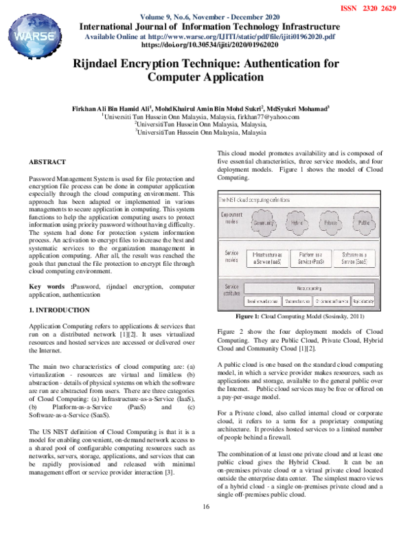 Pdf Rijndael Encryption Technique Authentication Forcomputer Application Warse The World