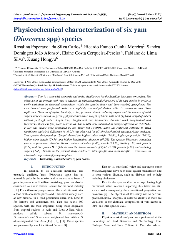 (PDF) Physicochemical characterization of six yam (Dioscorea spp) species