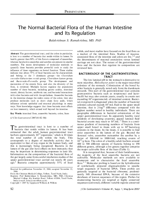 (PDF) The Normal Bacterial Flora of the Human Intestine and Its Regulation