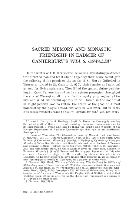 (PDF) Sacred Memory and Monastic Friendship in Eadmer of Canterbury's ...