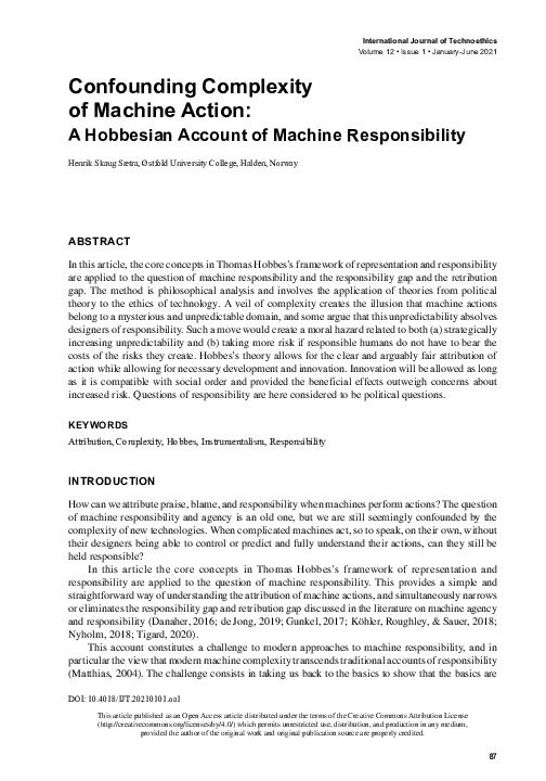 (PDF) Confounding Complexity of Machine Action: A Hobbesian Account of ...