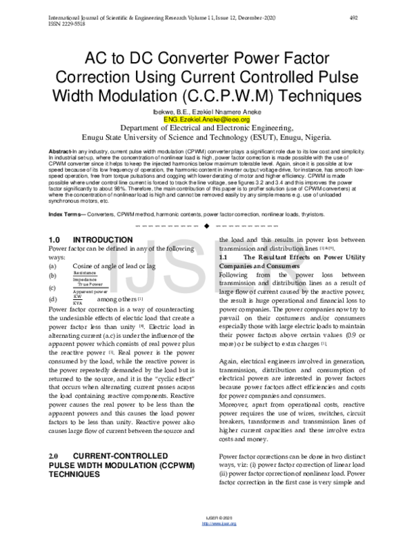 Pdf Ac To Dc Converter Power Factor Correction Using Current