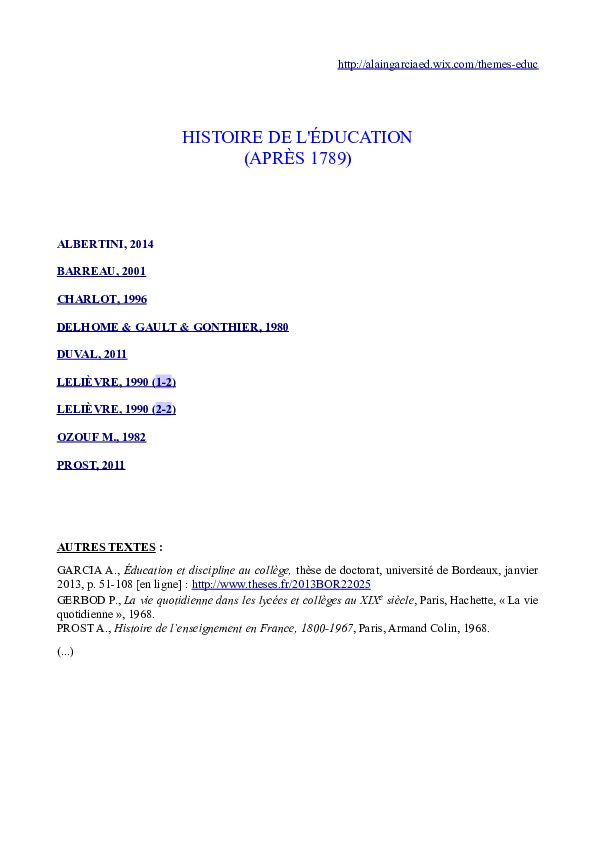 (PDF) Histoire de l'éducation (après 1789)