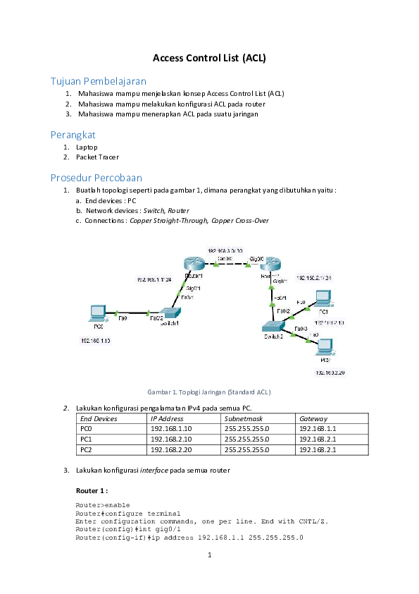 (PDF) Jaringan Komputer - Access Control List (ACL)