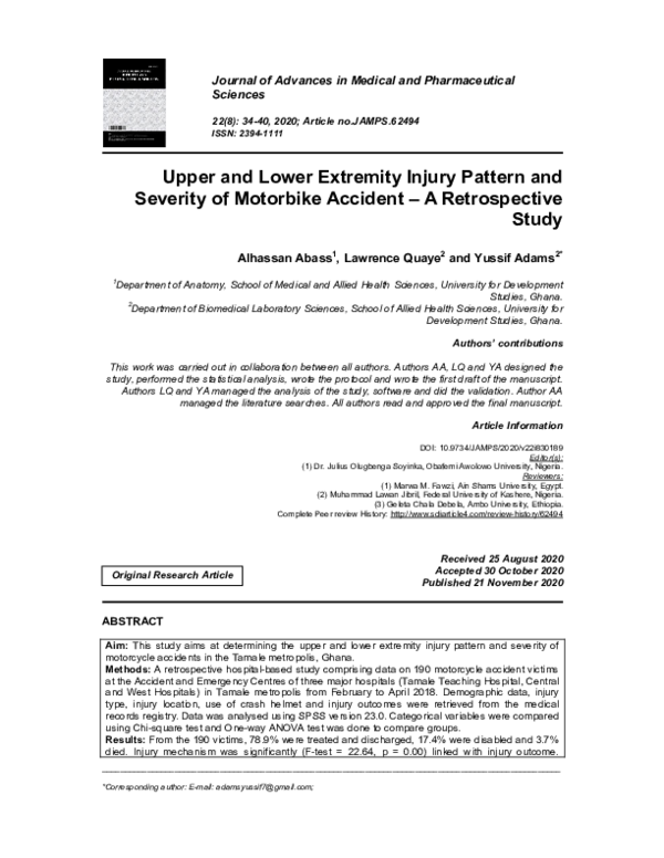 (PDF) Upper and Lower Extremity Injury Pattern and Severity of ...