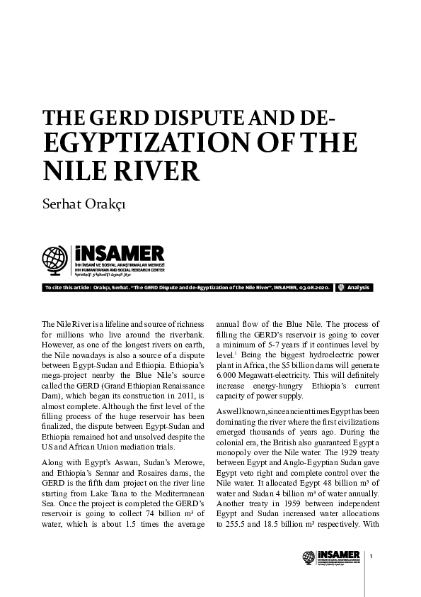(PDF) The GERD Dispute and de-Egyptization of the Nile River