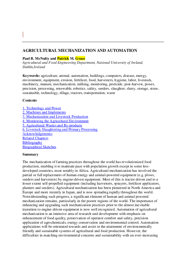 (PDF) Agricultural Mechanization and Automation