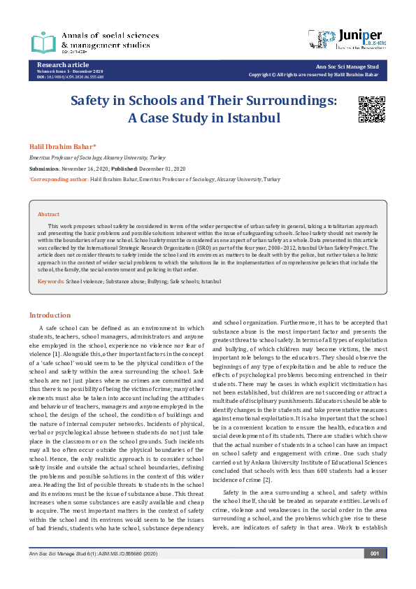 (PDF) Safety in Schools and Their Surroundings: A Case Study in Istanbul
