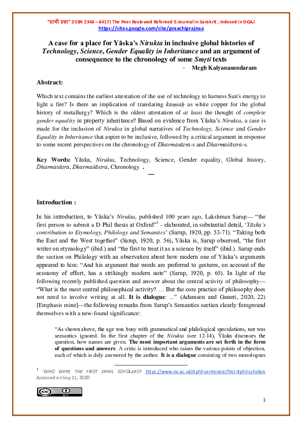 (PDF) A case for a place for Yāska’s Nirukta in inclusive global ...