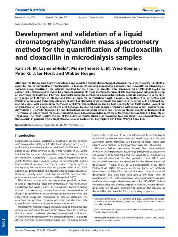 (PDF) Development and validation of a liquid chromatography/tandem mass spectrometry method for ...