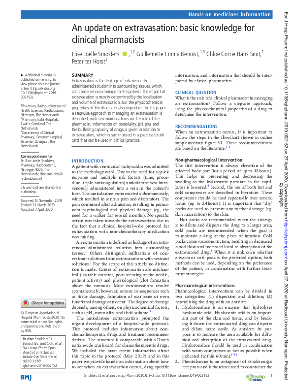 (PDF) An update on extravasation: basic knowledge for clinical ...