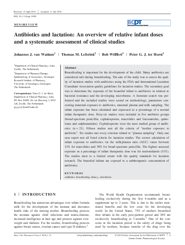 (PDF) Antibiotics and lactation: An overview of relative infant doses ...