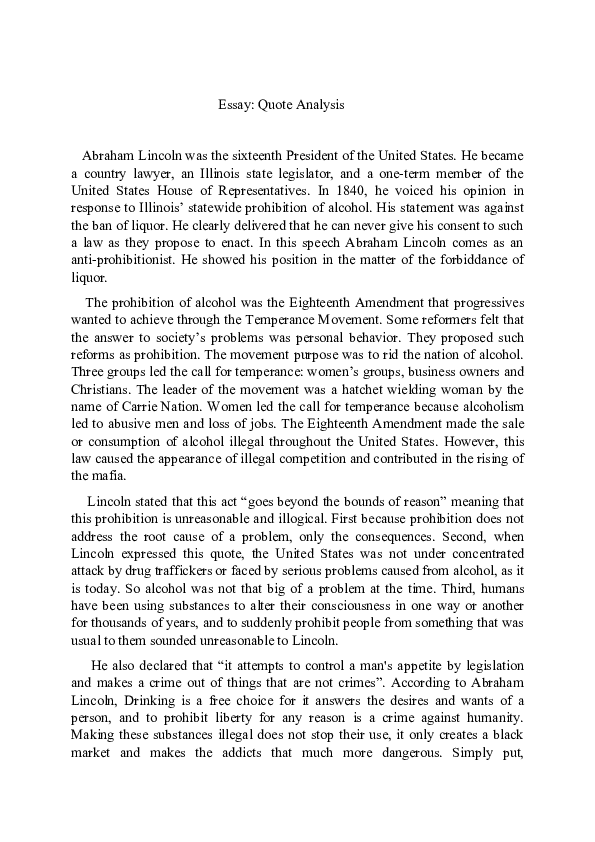 (DOC) Abraham Lincoln Quote Analysis