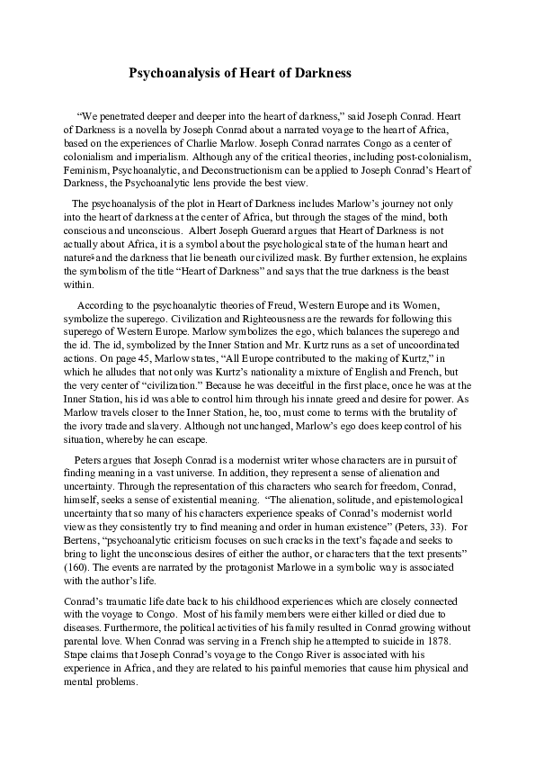 (DOC) Psychoanalysis of Heart of Darkness
