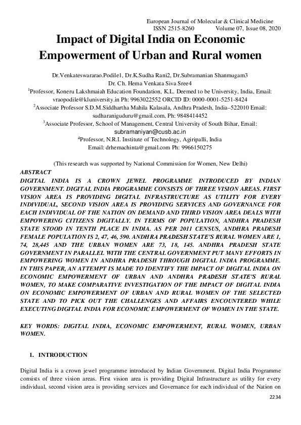 (PDF) Impact of Digital India on Economic Empowerment of Urban and ...