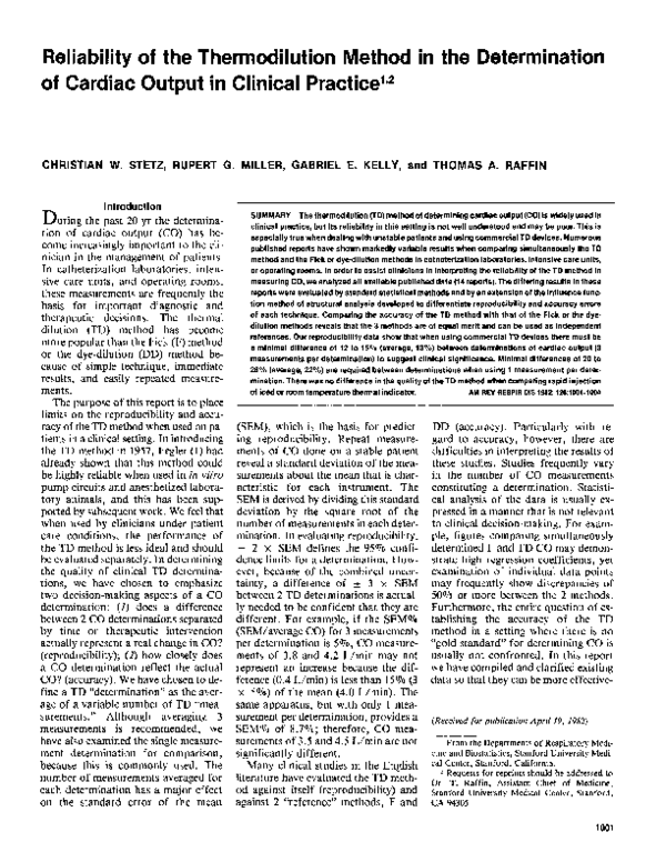 (PDF) Evaluating Thermodilution for Cardiac Output