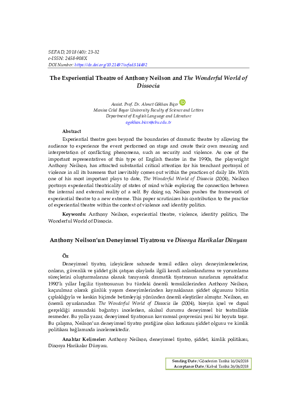 (PDF) (40/2) The Experiential Theatre of Anthony Neilson and The ...