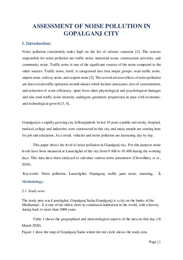 (PDF) ASSESSMENT OF NOISE POLLUTION IN GOPALGANJ CITY