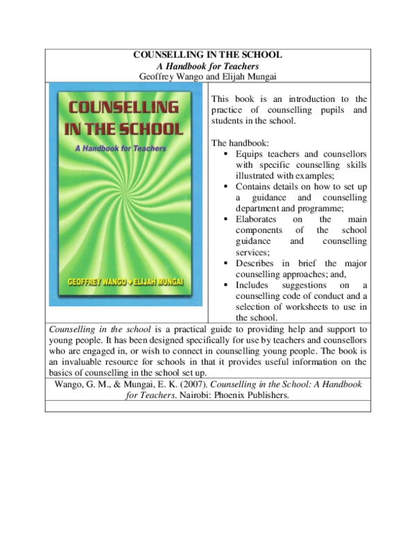 (PDF) Counselling in the School: A Handbook for Teachers