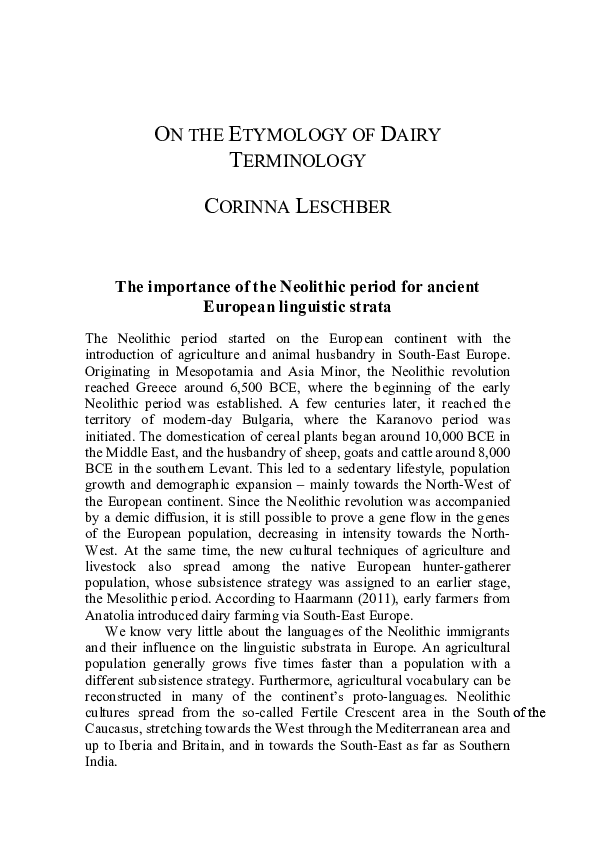 (PDF) 2018. On the Etymology of Dairy Terminology. In: Balkan and South ...