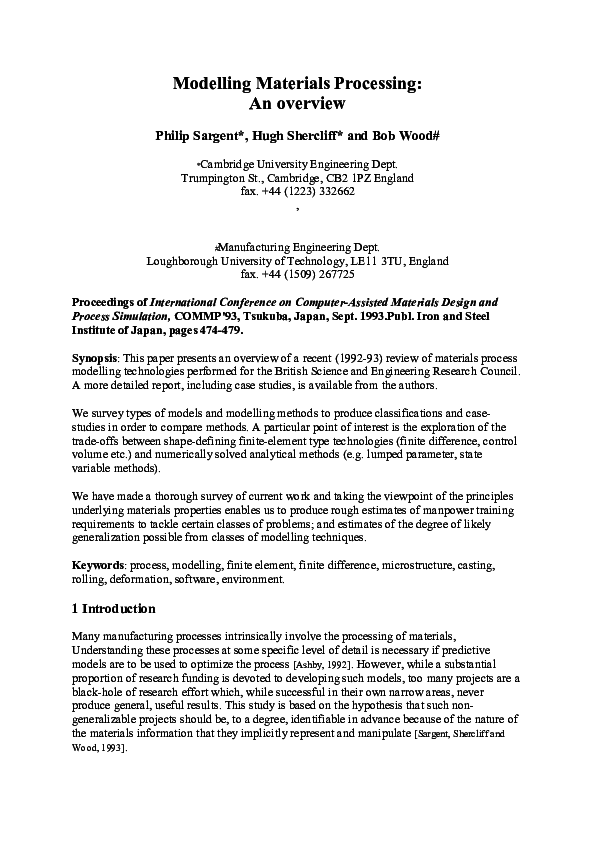 (PDF) Modelling materials processing
