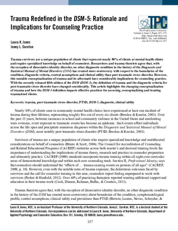 (PDF) Trauma Redefined in the DSM-5: Rationale and Implications for Counseling Practice