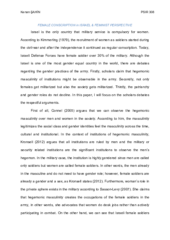 (DOC) FEMALE CONSCRIPTION in ISRAEL & FEMINIST PERSPECTIVE