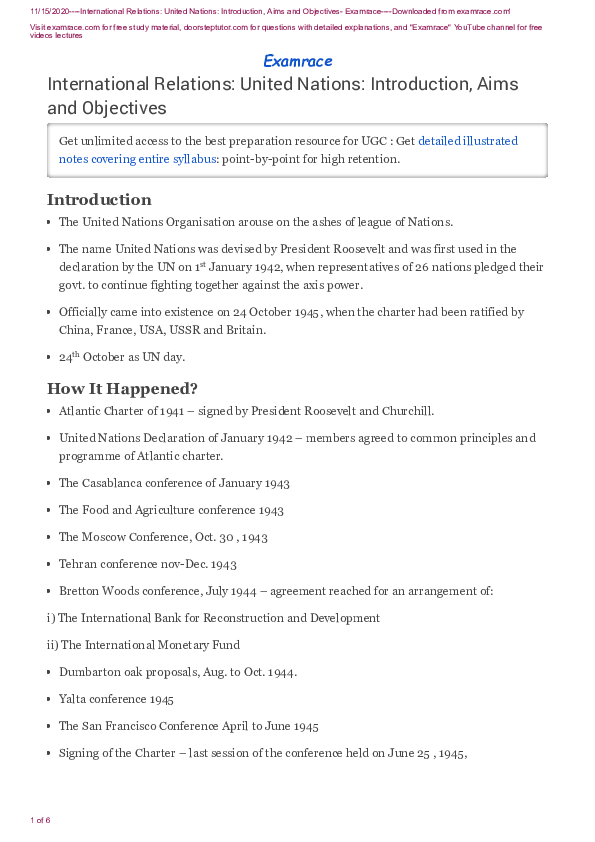 (PDF) International Relations United Nations Introduction Aims and ...