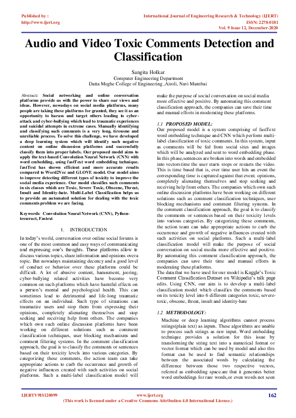 (PDF) IJERT-Audio and Video Toxic Comments Detection and Classification | IJERT Journal ...