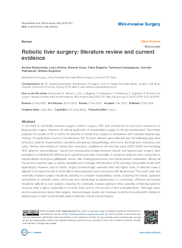 (PDF) Robotic liver surgery: literature review and current evidence