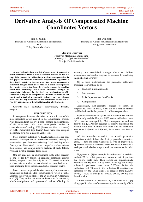 Pdf Ijert Derivative Analysis Of Compensated Machine Coordinates Vectors
