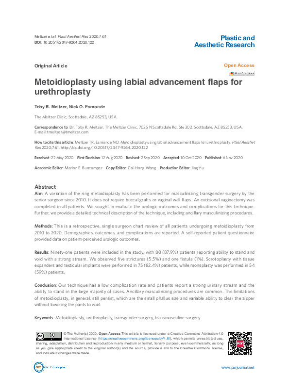 (PDF) Metoidioplasty using labial advancement flaps for urethroplasty