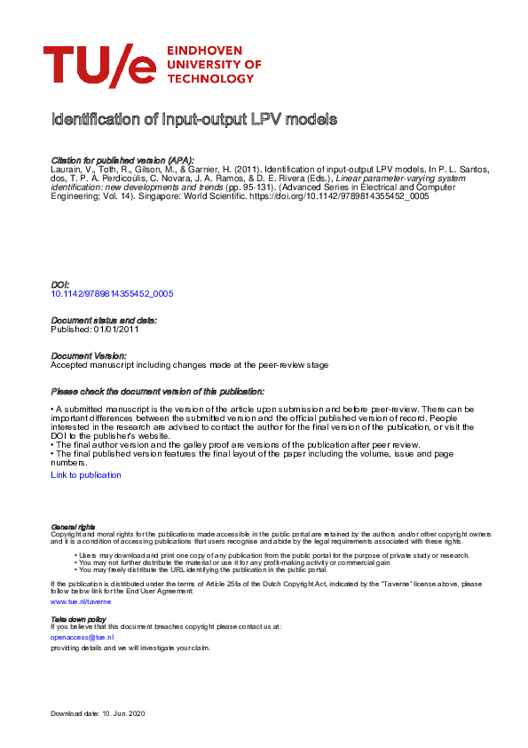 (PDF) Identification of input-output LPV models