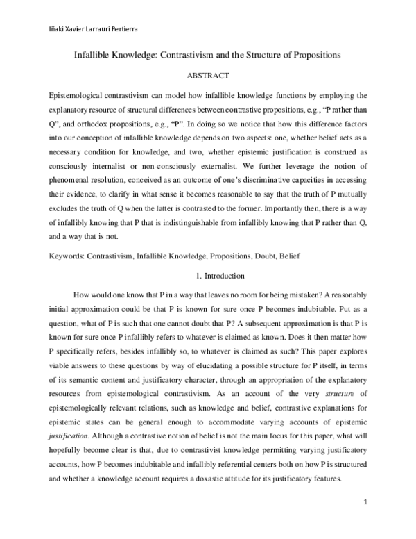 (PDF) Infallible Knowledge: Contrastivism and the Structure of Propositions