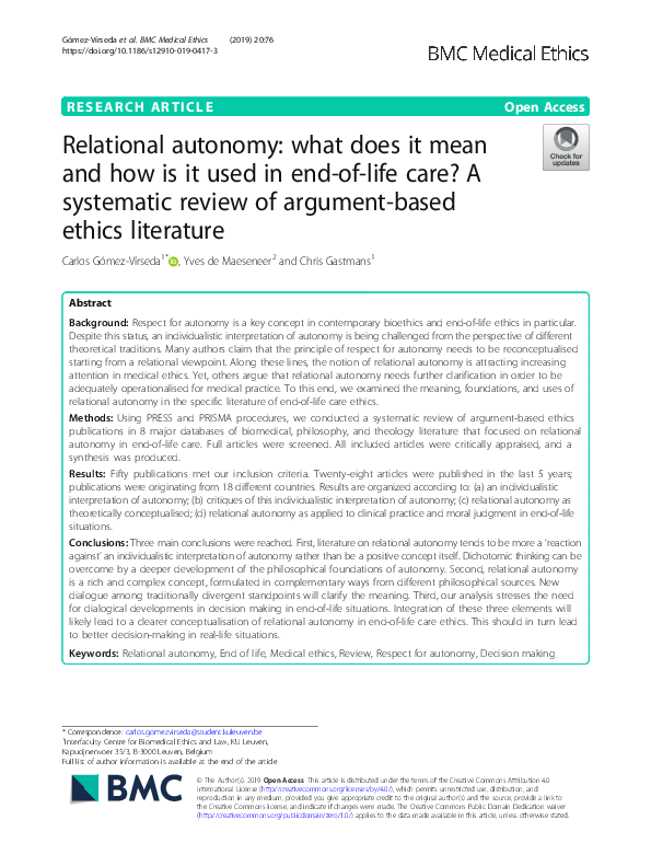 (PDF) Relational autonomy: what does it mean and how is it used in end ...