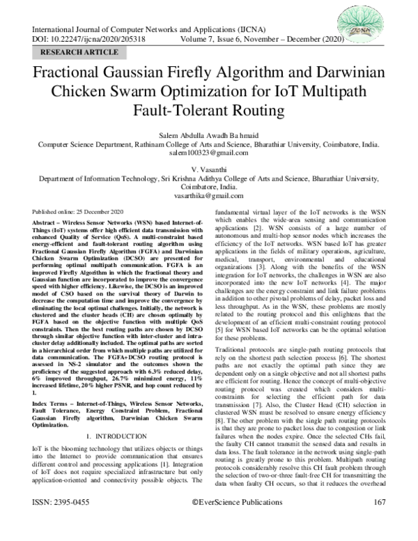Pdf Fractional Gaussian Firefly Algorithm And Darwinian Chicken Swarm Optimization For Iot