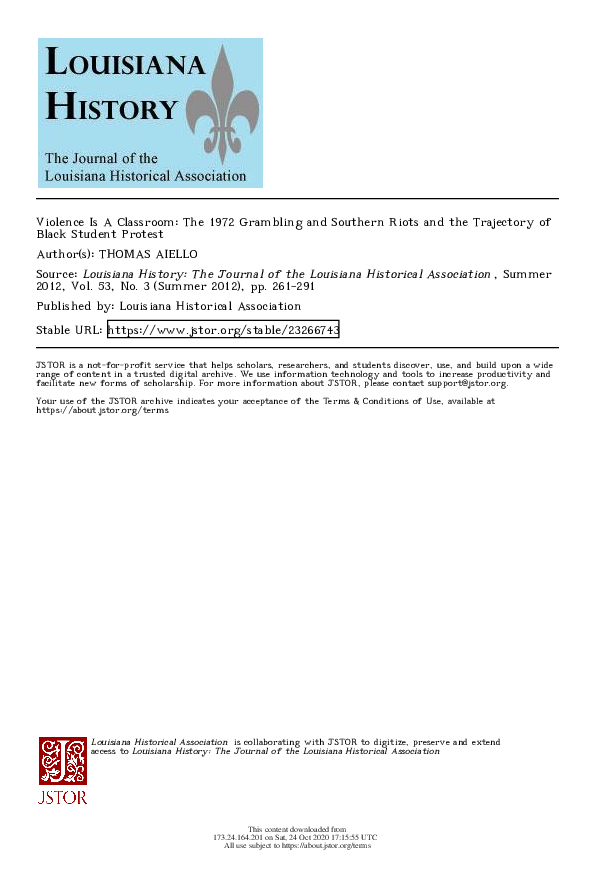 (PDF) Violence Is A Classroom: The 1972 Grambling and Southern Riots ...