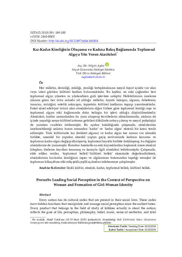 (PDF) (39/12) Kız-Kadın Kimliğinin Oluşumu ve Kadına Bakış Bağlamında Toplumsal Algıya Yön Veren ...